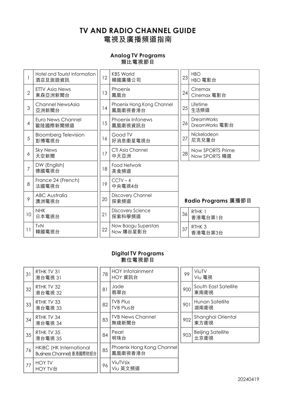 Service Directory - Panda Hotel